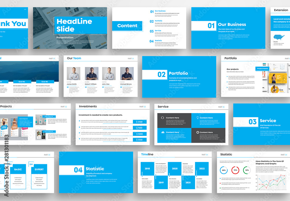 Modern Presentation Layout with Blue Elements Stock Template | Adobe Stock
