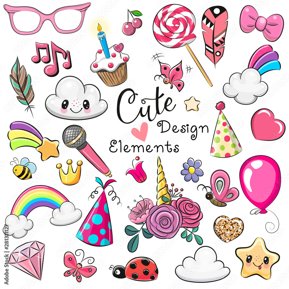 Set of Cute design elements Stock Vector | Adobe Stock