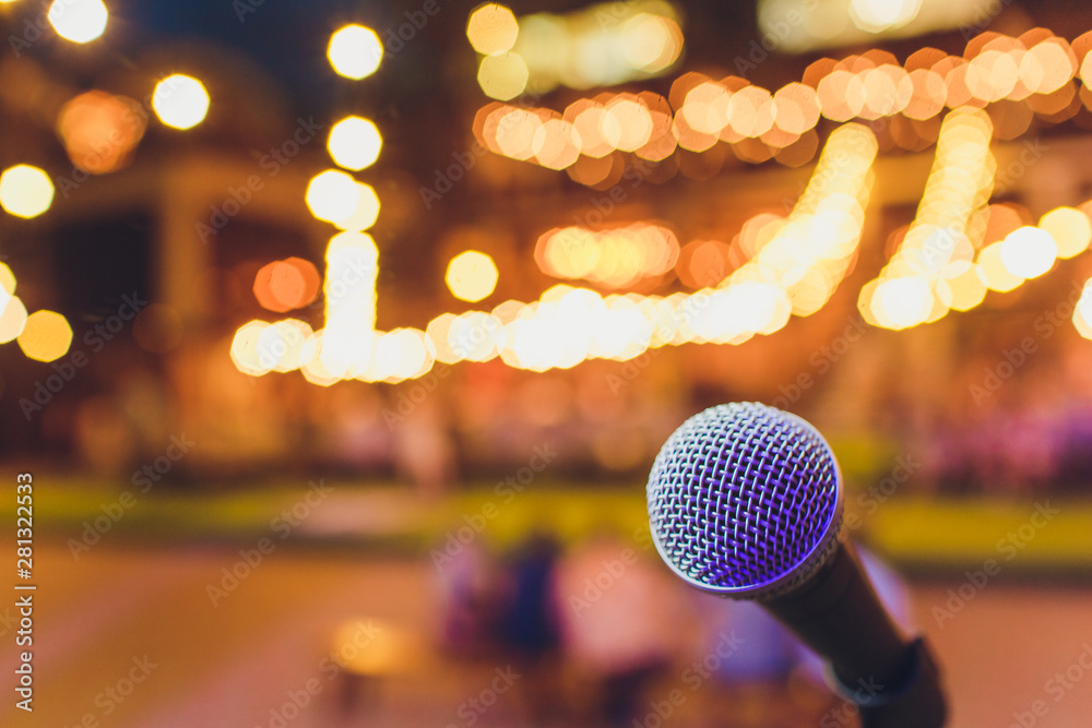 Microphone on stage for opening ceremony and performances. Blurring the ...