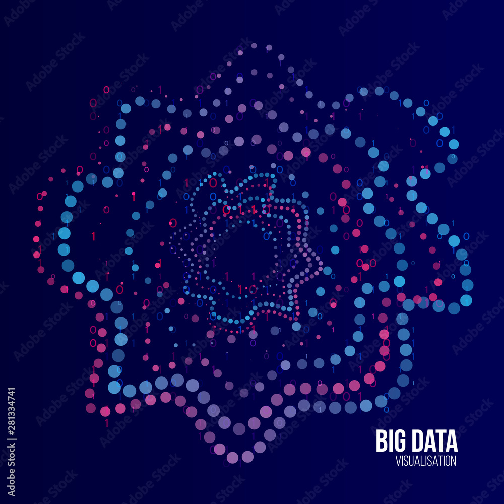 Big data visualization. Abstract background with lines array and binary code. Connection ...