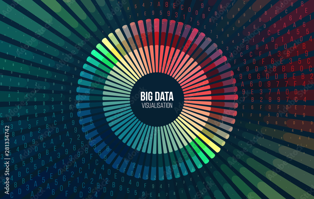 Big data visualization. Abstract background with lines array and binary ...