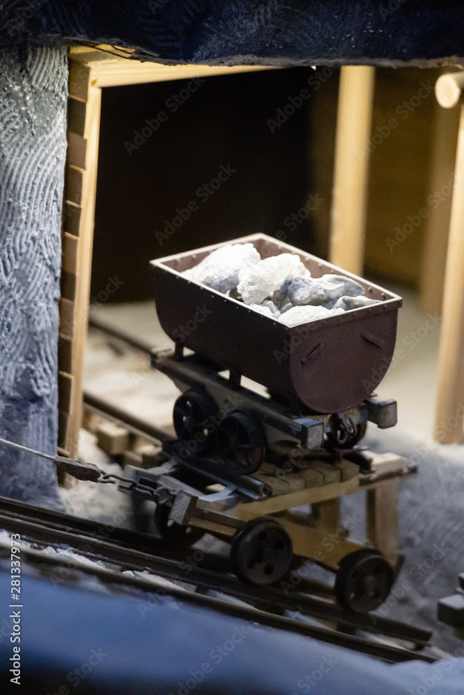 Layout of the trolley in the mine. Miniature trolley with a load of ...