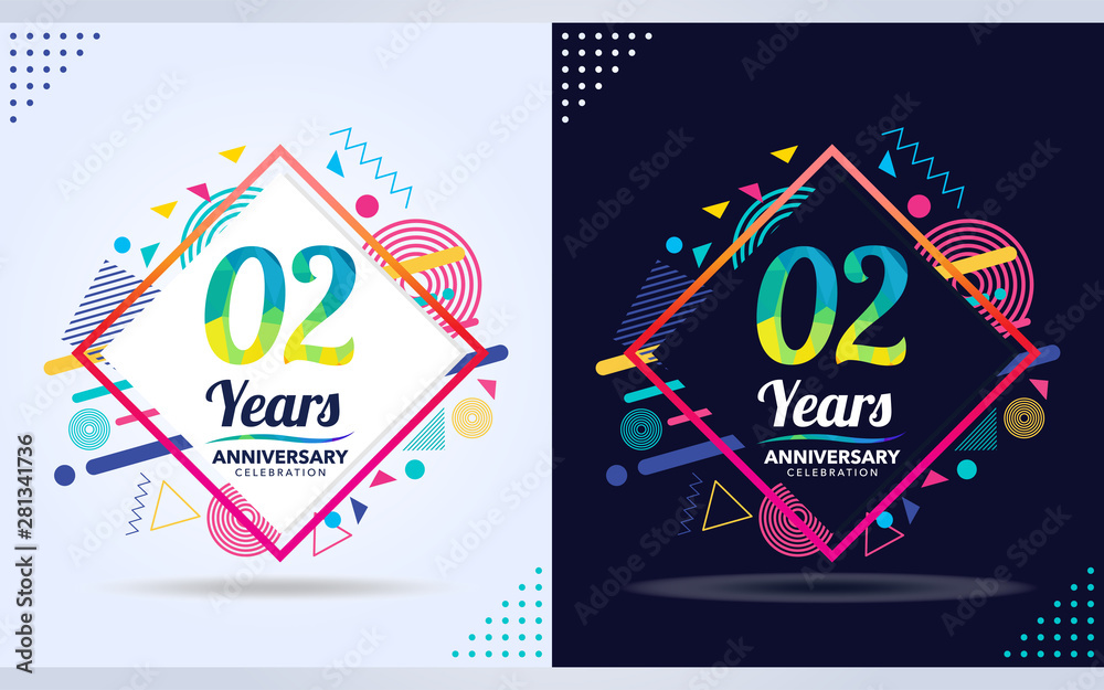 2 years anniversary with modern square design elements, colorful ...
