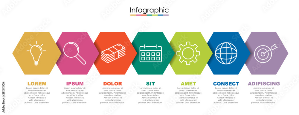 Vector infographic template with seven steps or options. Illustration ...