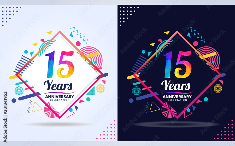 15 years anniversary with modern square design elements, colorful ...