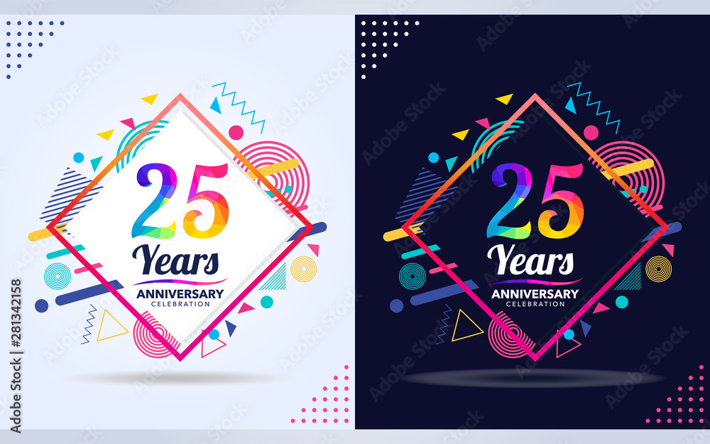 25 years anniversary with modern square design elements, colorful ...