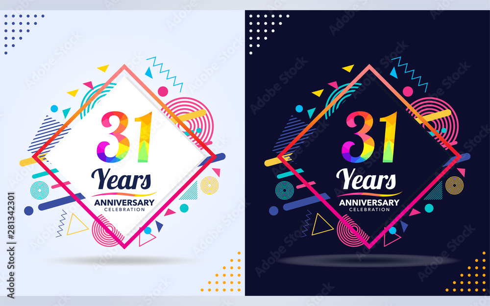 31 years anniversary with modern square design elements, colorful ...