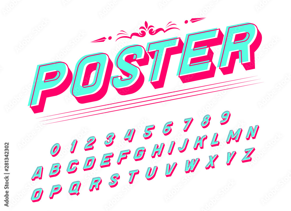 Pop art font for posters. Comic retro alphabet. Vintage Futuristic 80 s ...