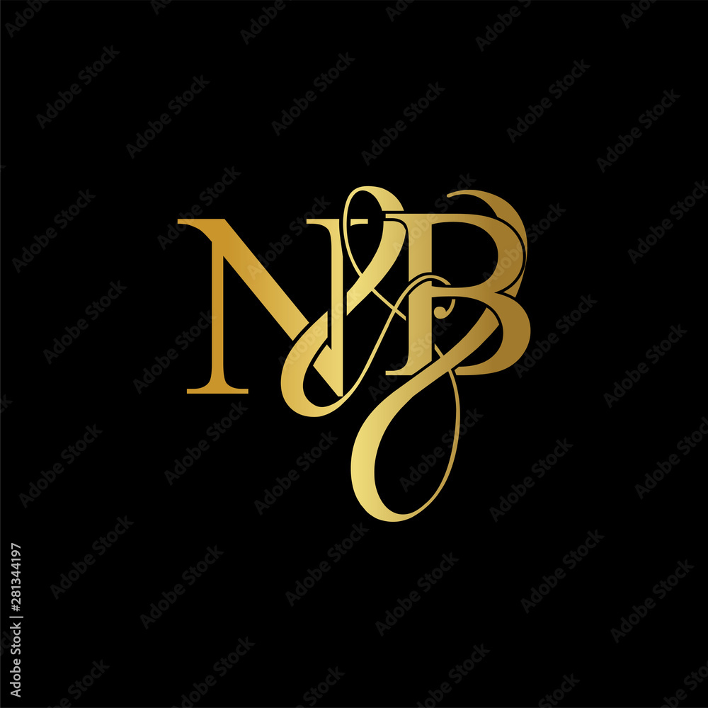 Initial letter N & B NB luxury art vector mark logo, gold color on ...