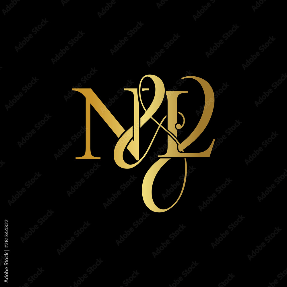 Initial letter N & L NL luxury art vector mark logo, gold color on ...