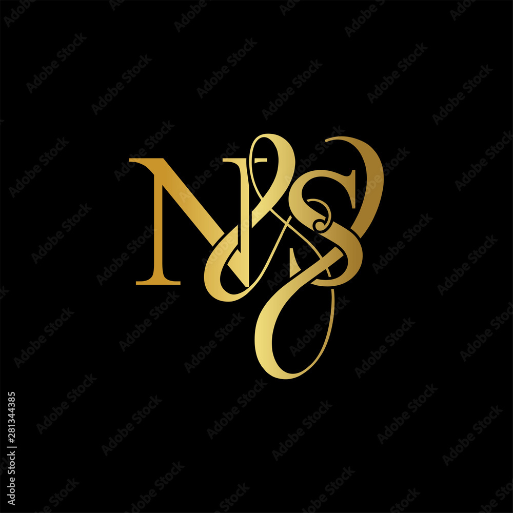 Initial letter N & S NS luxury art vector mark logo, gold color on ...