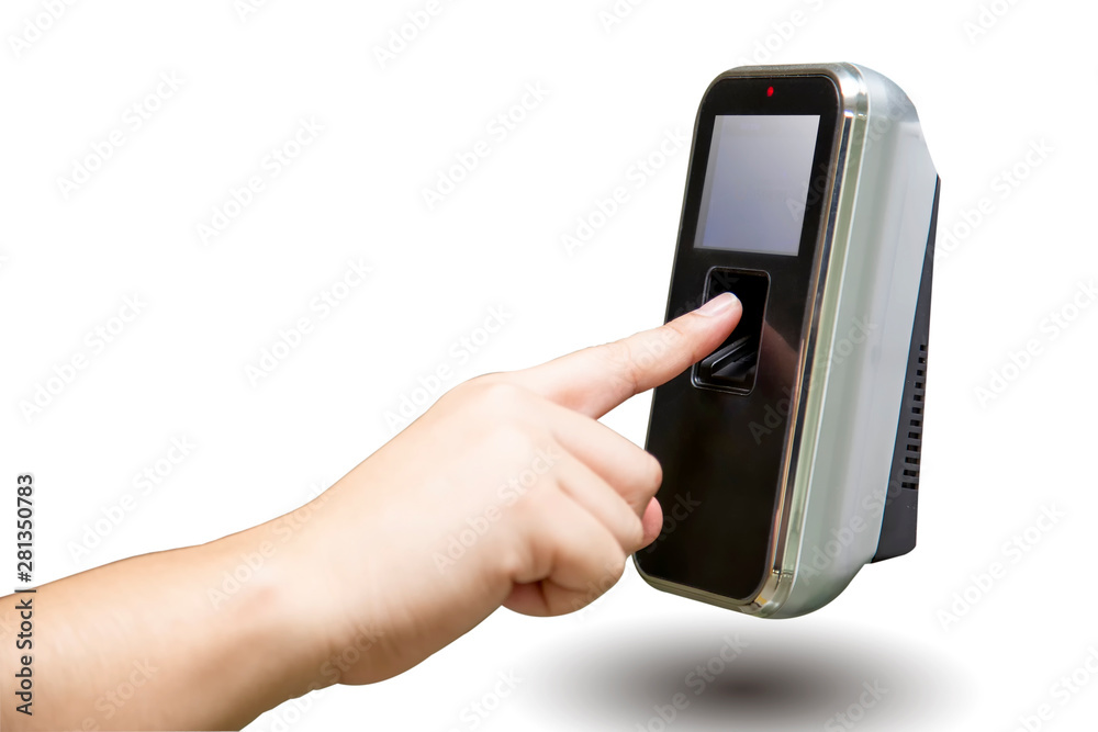 The hand are scanning on fingerprint machine for enter digital security ...