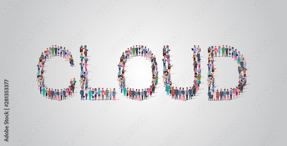 people crowd gathering in shape of cloud word different occupation ...