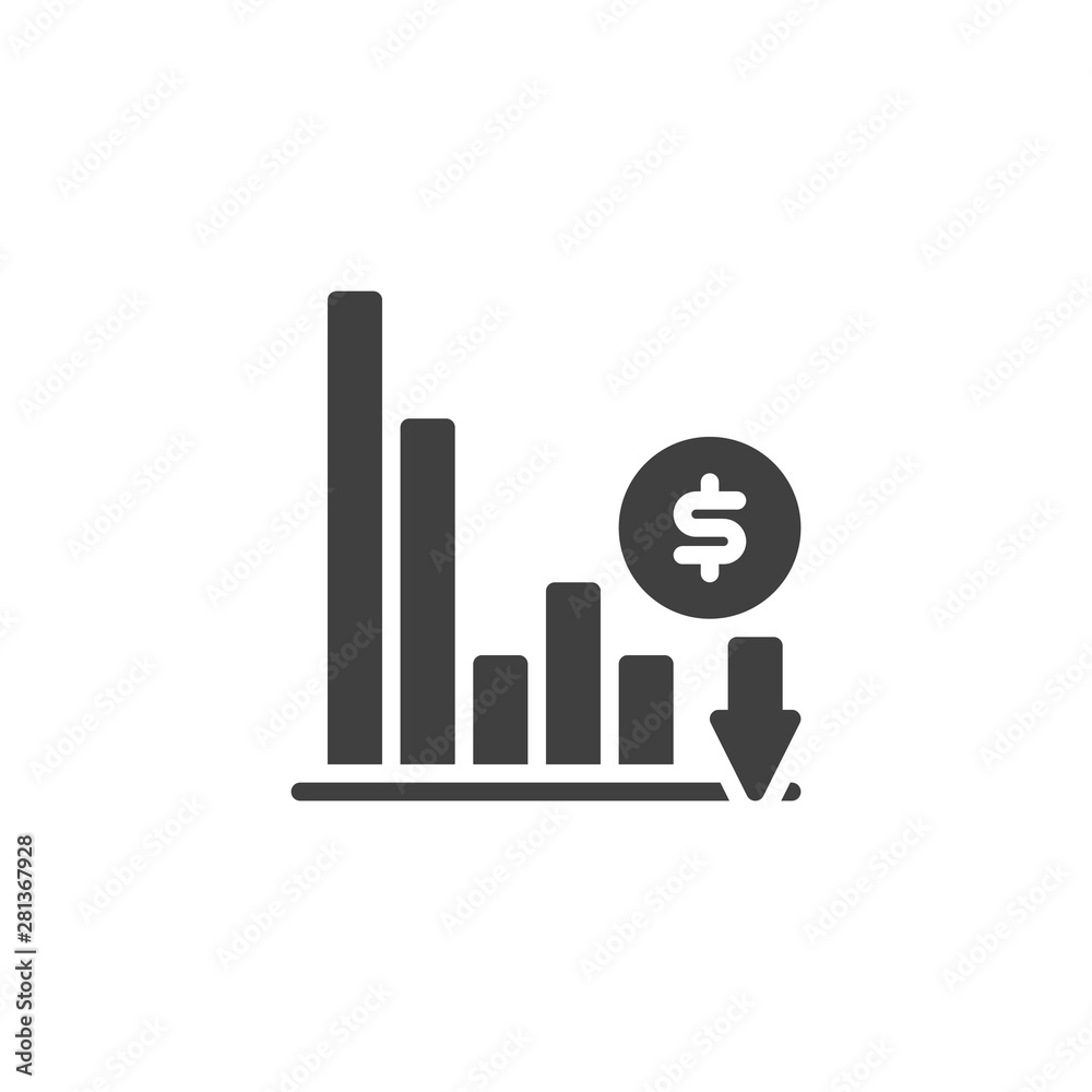 Dollar Loss graph vector icon. filled flat sign for mobile concept and ...