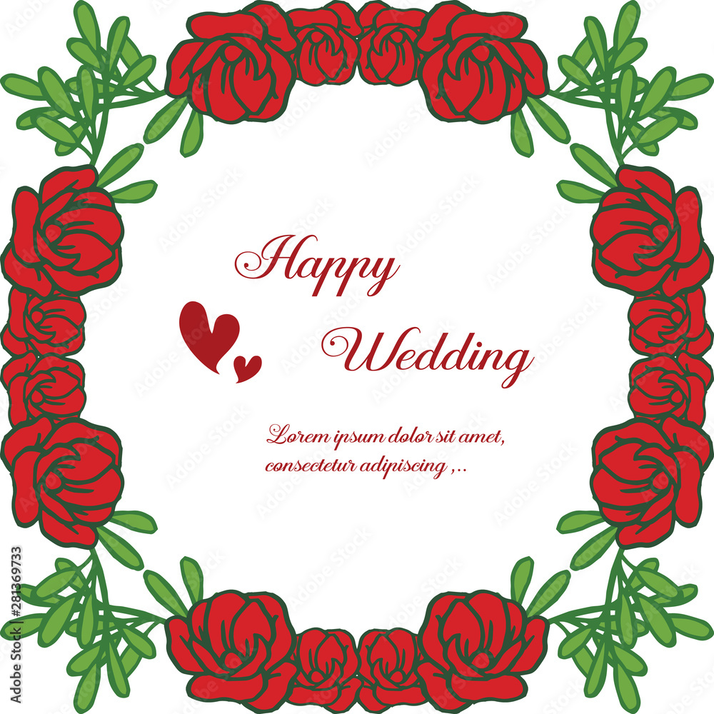 Floral frame for happy wedding invitation, border red flowers, cute ...