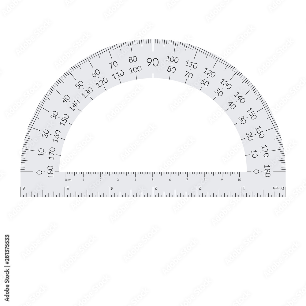 Psper circular protractor with a ruler in metric and imperial units ...