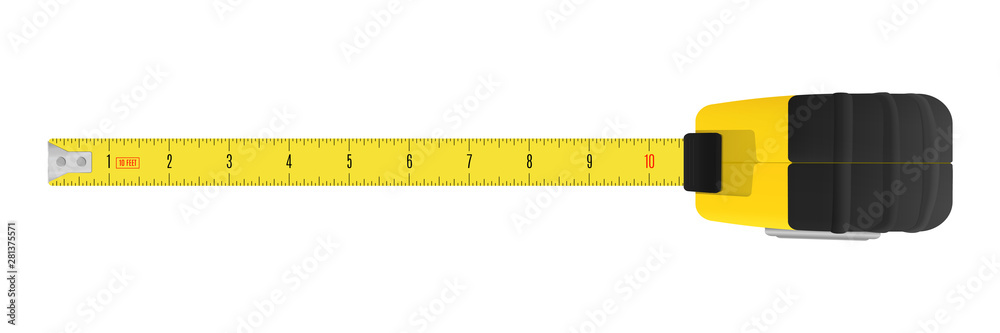 Photo Art Print Yellow carpenter measuring tape with an imperial units scale. o a