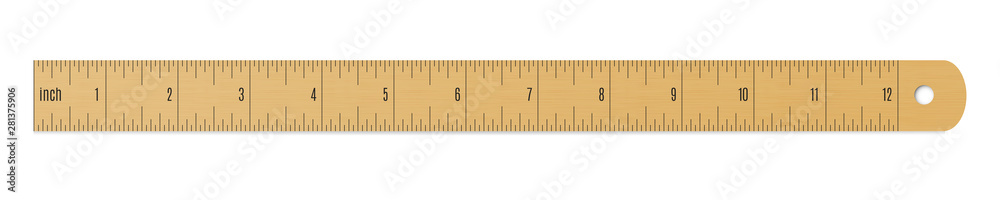 Engineer or architect wooden drafting ruler with an imperial units ...