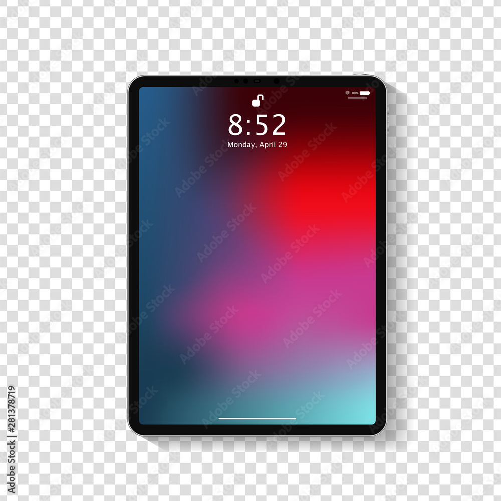 Realistic tablet computer lock screen with abstract colored geometric ...