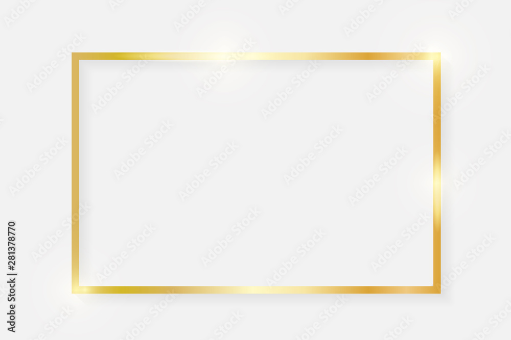 Gold shiny glowing vintage rectangle frame with shadows isolated on ...