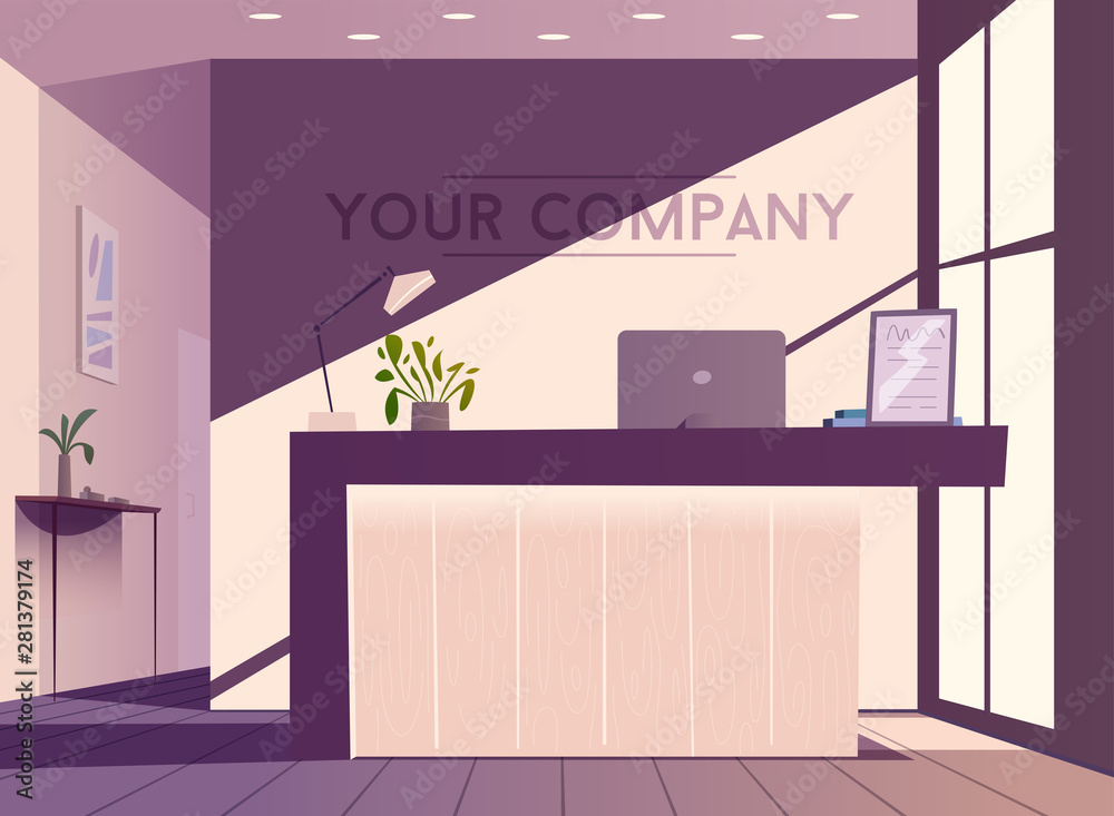 Reception desk. Cartoon vector illustration. Interior design. Stock ...