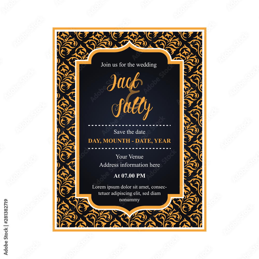 Wedding Invitation, invite card design with Geometrical art lines, gold ...