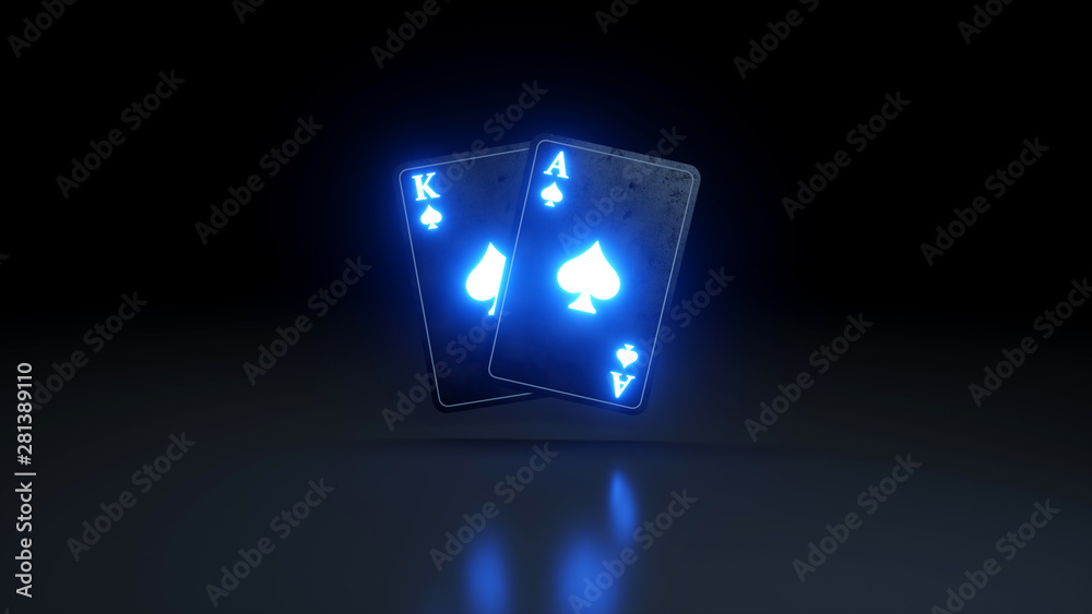 King and Ace of Spades Cards With Glowing Neon Lights Isolated On The ...