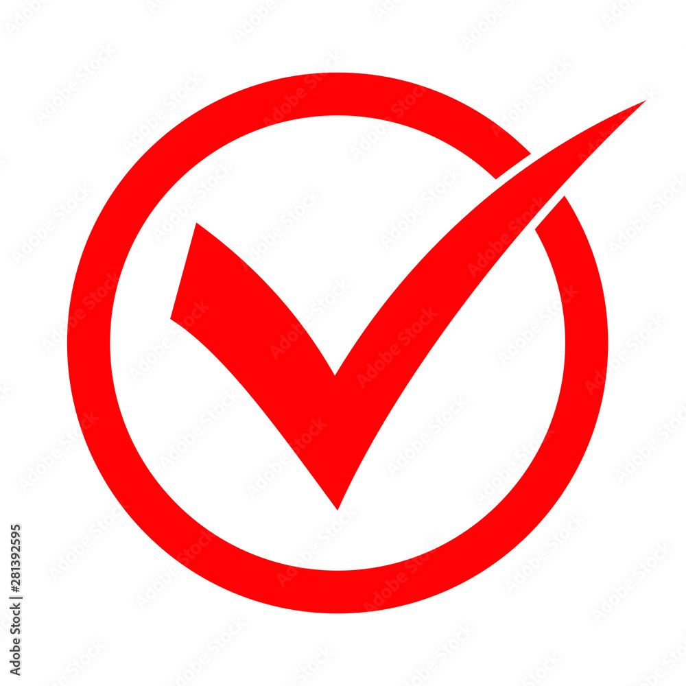 Red tick icon vector symbol, checkmark isolated on white background ...