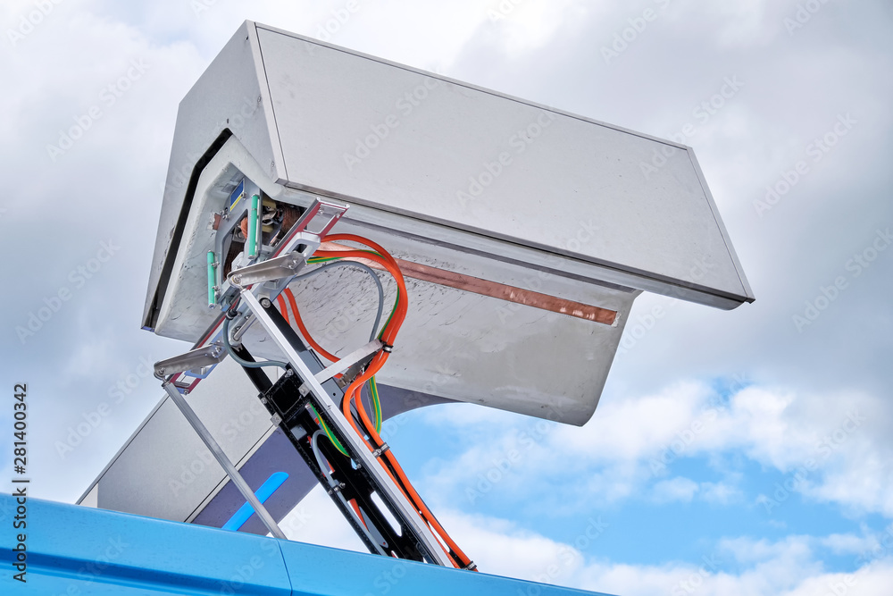 electric city bus charging process by using on roof extendable plug to ...