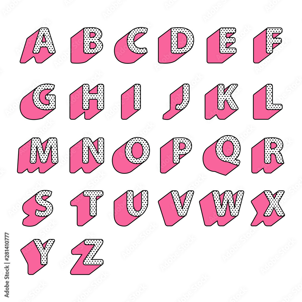 Set Of Pink Cute English Alphabet Capital Letters In Style Polka Lol