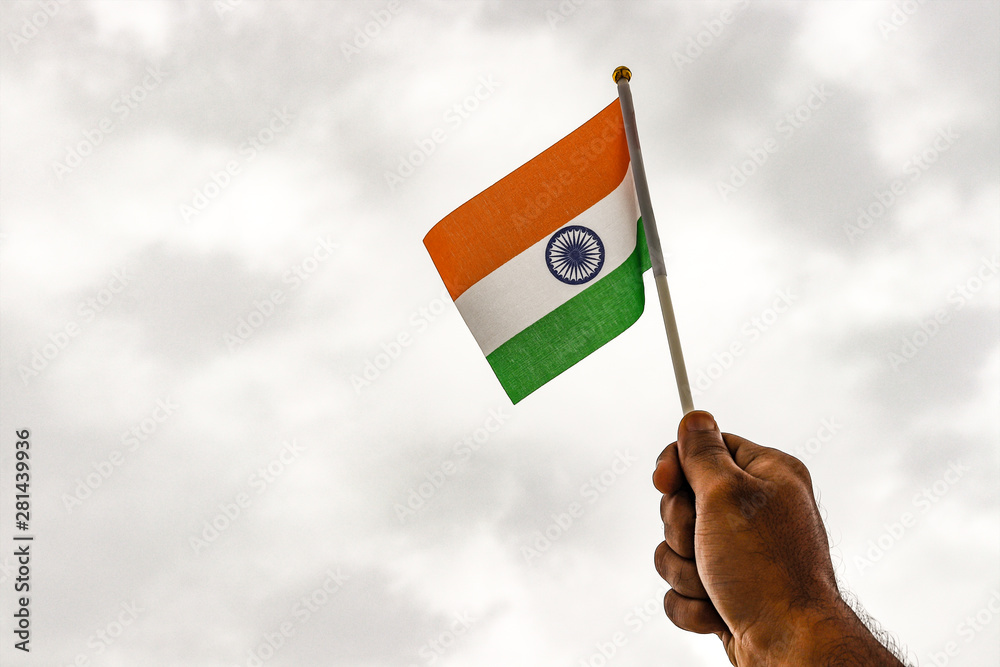 Flag of republic india on hand with evening sky background Stock Photo ...