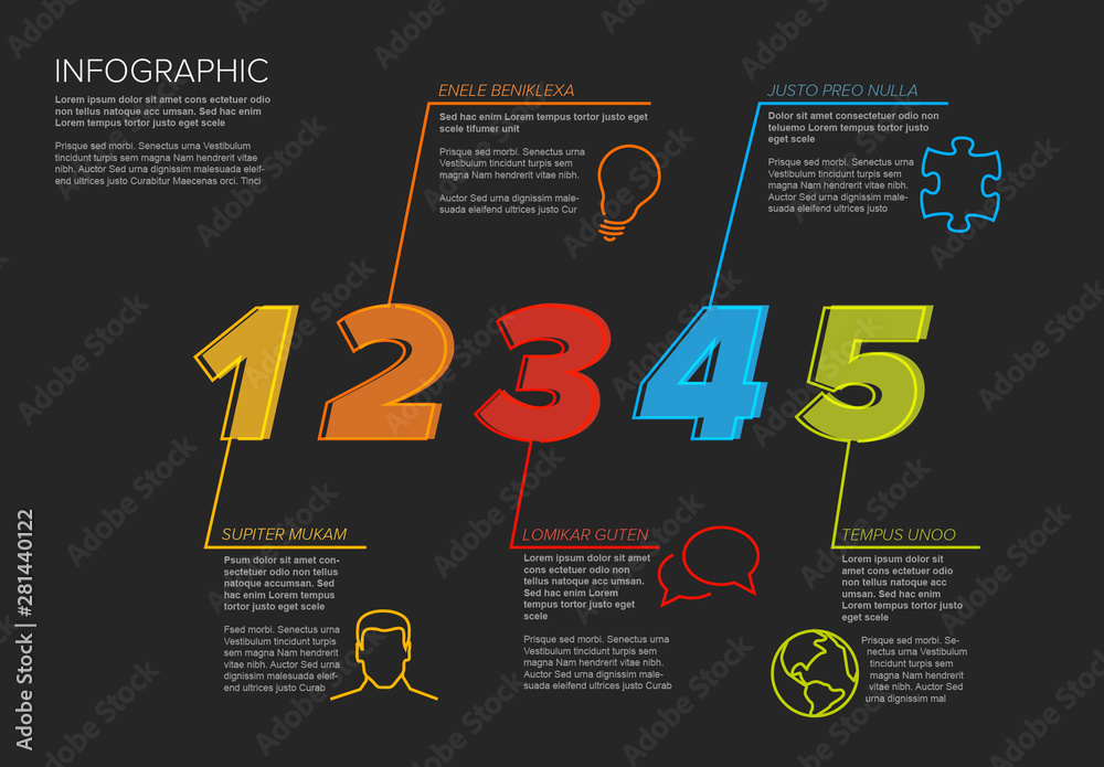 5 Step Sequence Info Chart Layout Stock Template | Adobe Stock