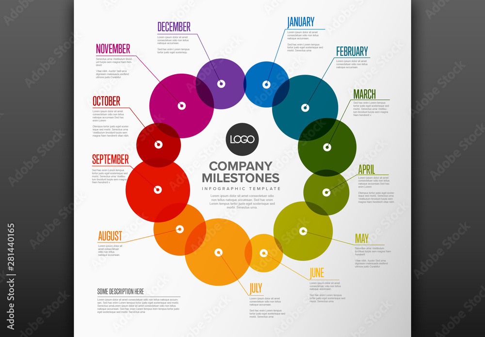 Full Year Timeline Circular Info Chart Layout Stock Template | Adobe Stock