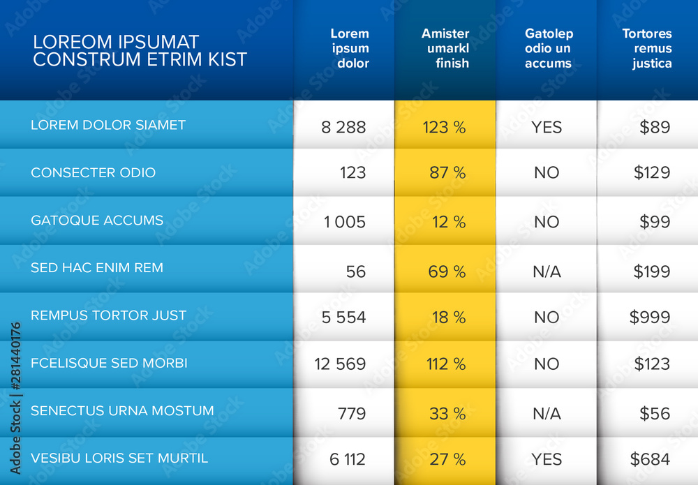 Colorful Data Table Layout Stock Template | Adobe Stock
