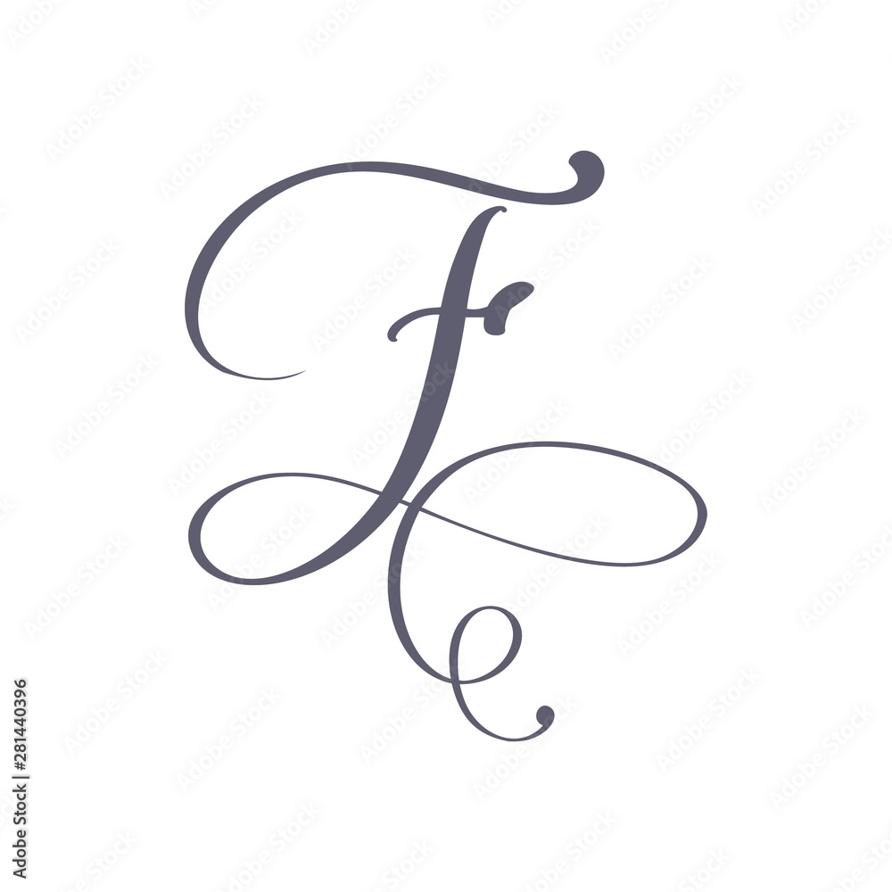 Vector Hand Drawn calligraphic floral F monogram or logo. Uppercase ...