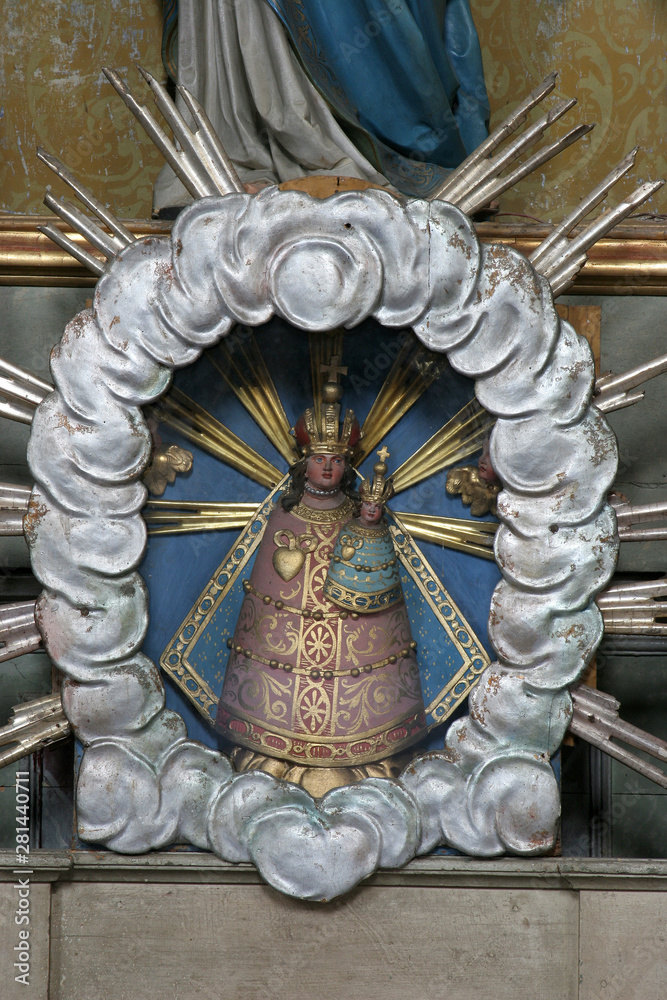 Virgin Mary with baby Jesus, statue on the Immaculate Heart of Mary ...