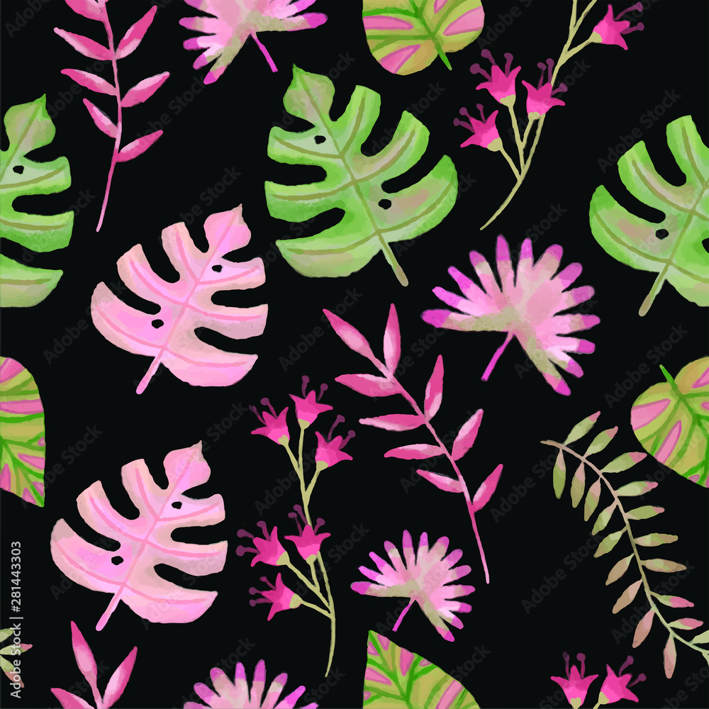 Vector illustration monstera of a seamless floral pattern in spring for ...