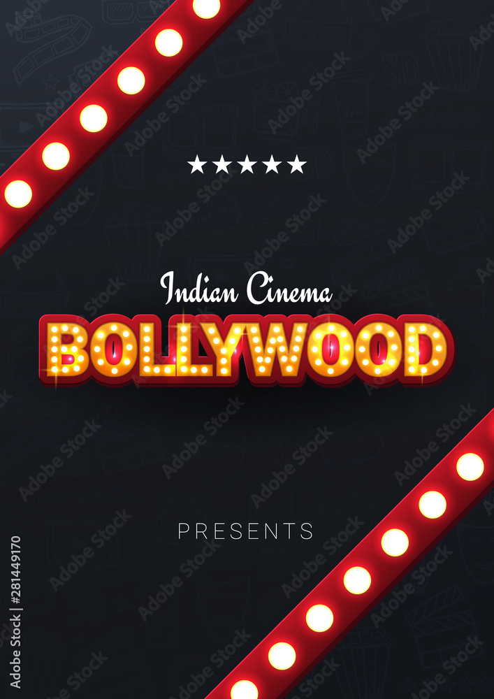 Bollywood indian cinema. Movie banner or poster in retro style with ...