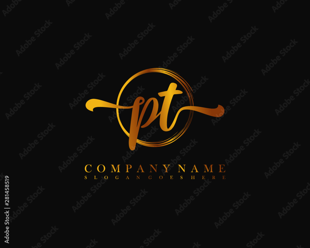 PT Initial handwriting logo with circle hand drawn template vector ...