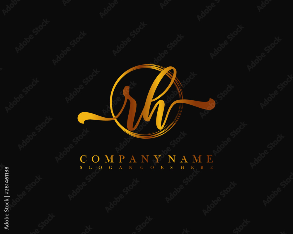 RH Initial handwriting logo with circle hand drawn template vector ...