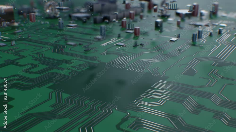 Mainboard Creation Process with Drawing Tracks and Falling Elements on ...