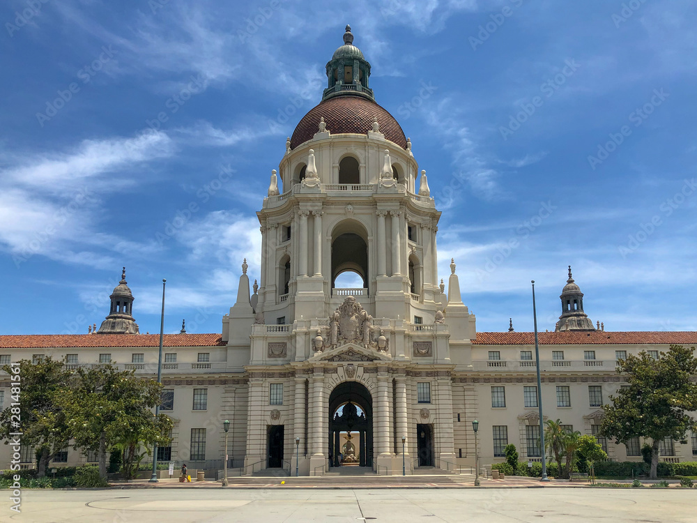 The Pasadena City Hall main tower and arcade. The City Hall was ...