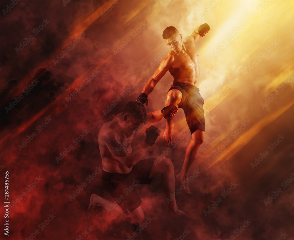 MMA boxers fighters fight in fights without rules Stock Photo | Adobe Stock