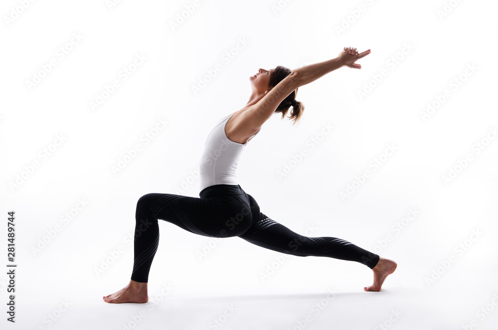 Yoga poses on white background, copy space Stock Photo | Adobe Stock
