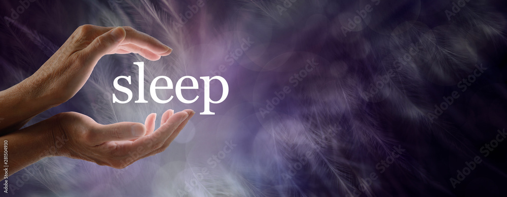 Sleep Concept Banner - female hands cupped around the word SLEEP ...