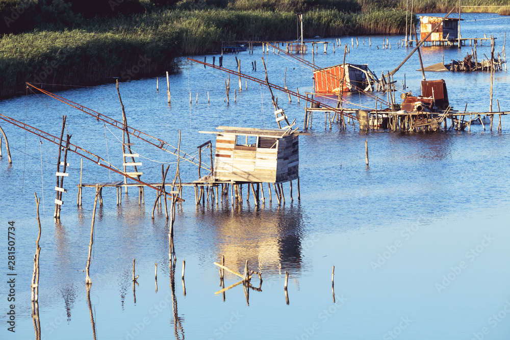 fish farming,traditional fishing nets, Old Fish trap at laguna in ...