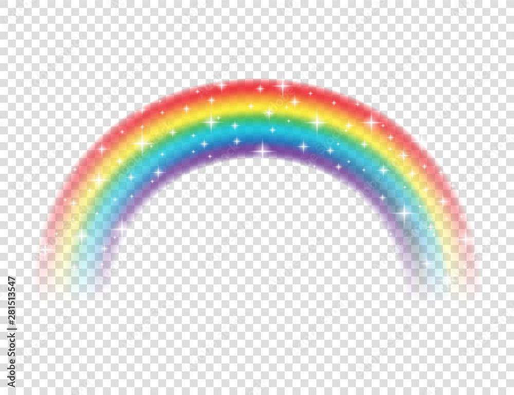 Abstract Realistic Colorful Rainbow with Shiny Stars on Transparent ...