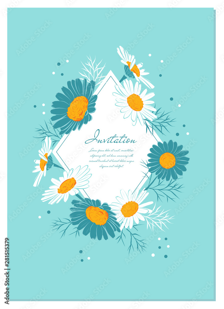 Flowers card Chamomile background Daisy wreath. Blooming daisies on a ...