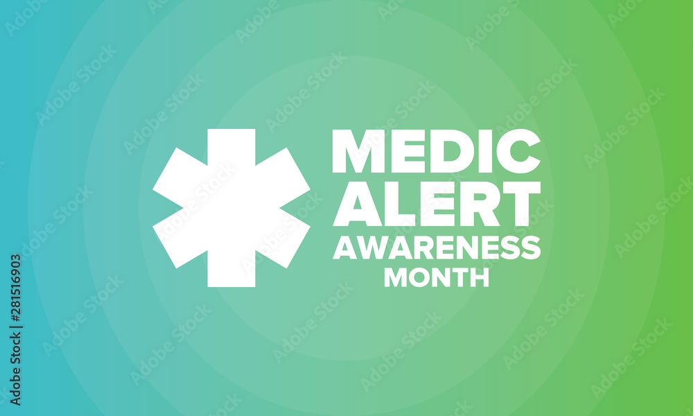 Medic Alert Awareness Month in August. Medical bracelets. First aid ...