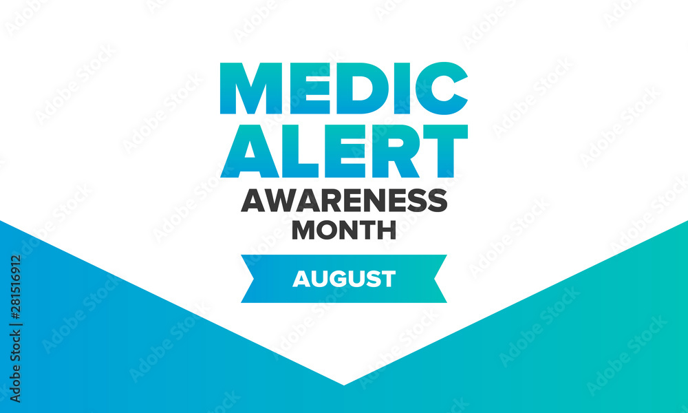 Medic Alert Awareness Month in August. Medical bracelets. First aid ...